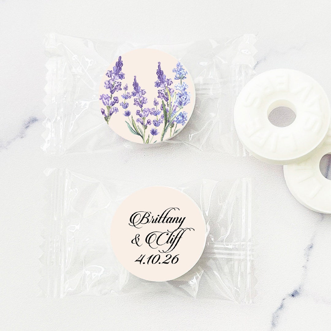 Set of 25 Personalized Life Savers With Lavender Design Labels Wedding ...