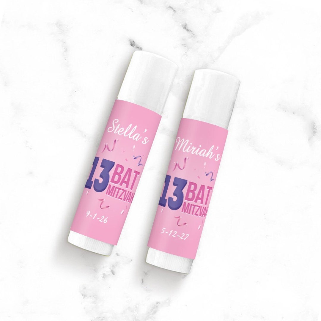 Set of 12 Personalized Lip Balm Party Favors With Bat Mitzvah Labels ...