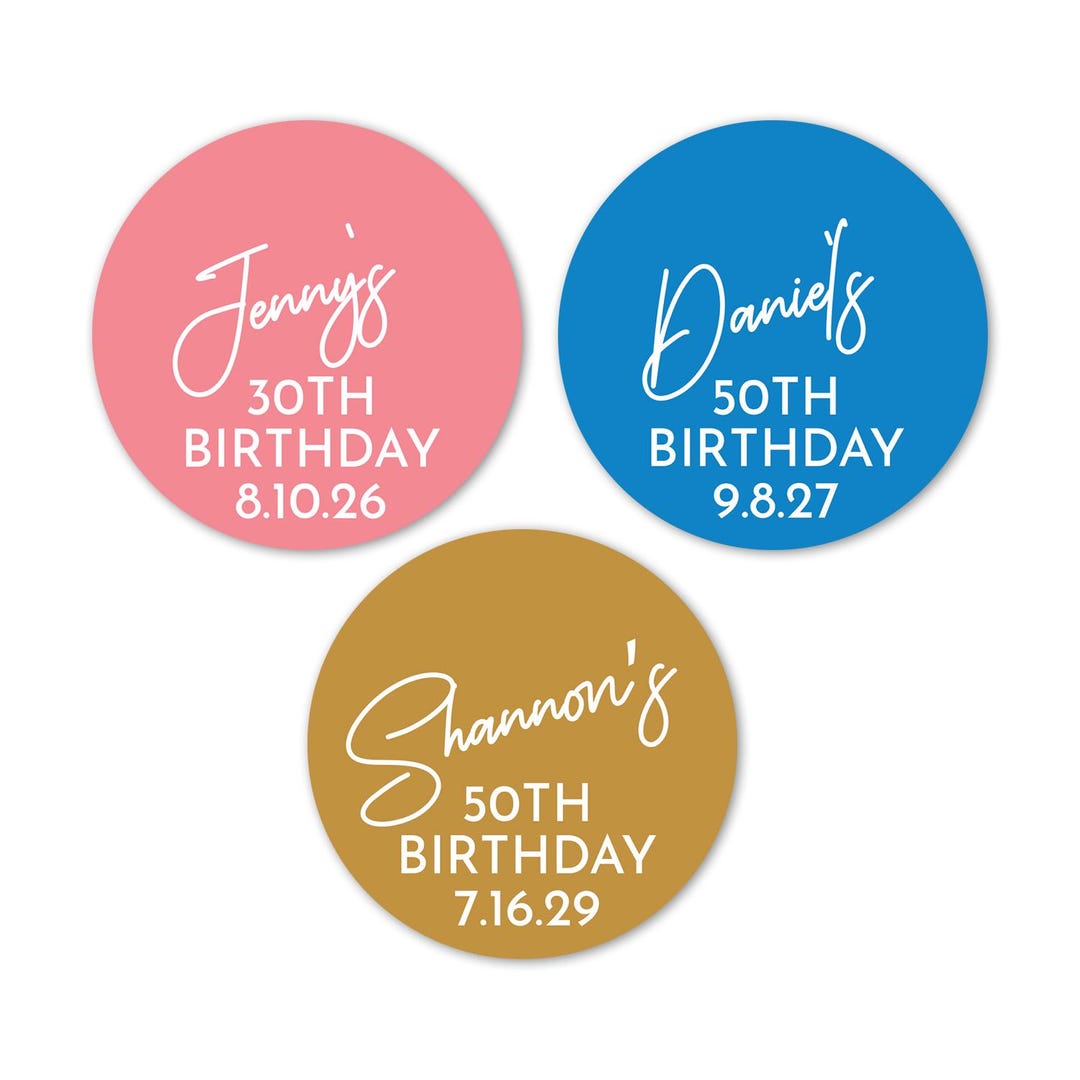 Custom Birthday Name Personalized Circular Round Labels, Birthday Party ...
