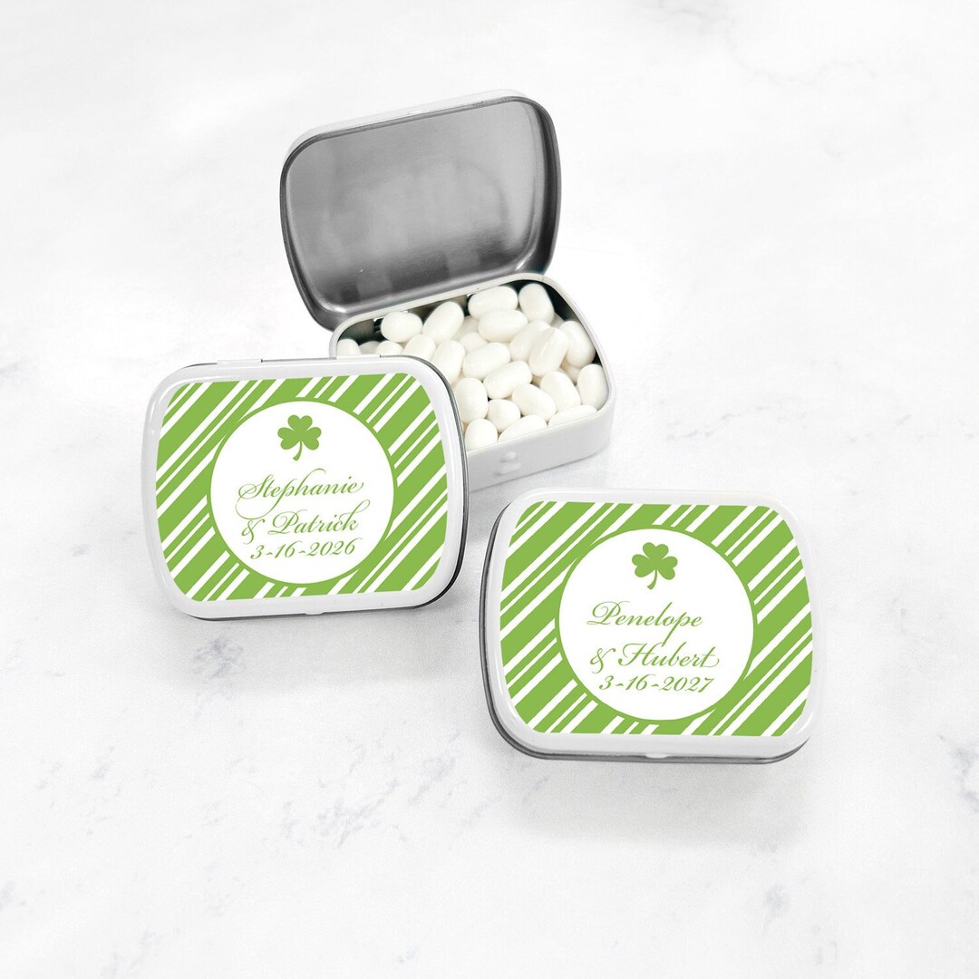 Shamrock Diagonal Stripes Personalized White Mint Tin Containers Labels ...