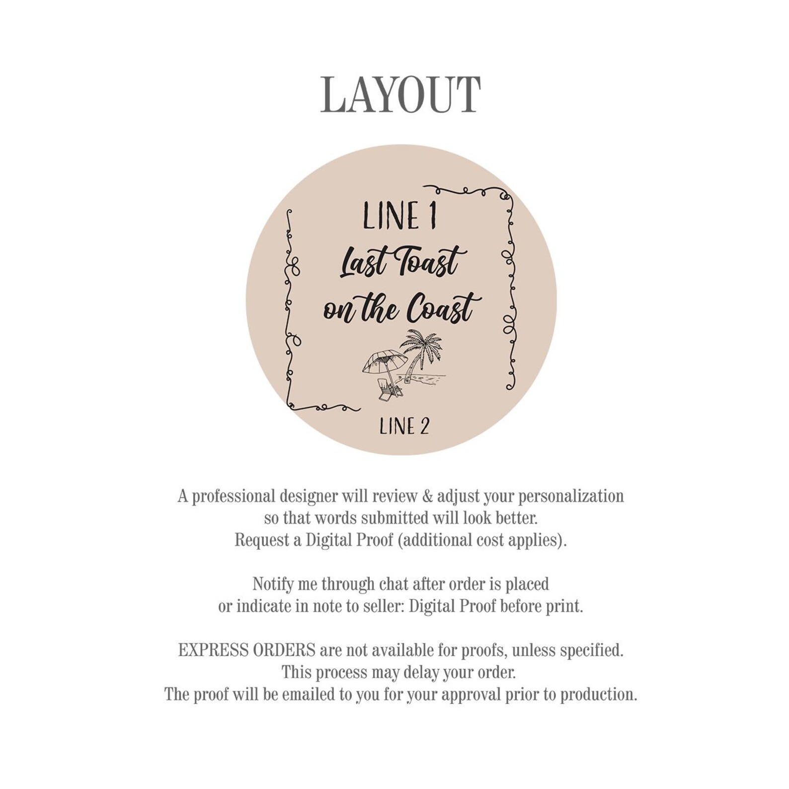 Last Toast on the Coast Personalized Fancy Shaped Labels Favors ...