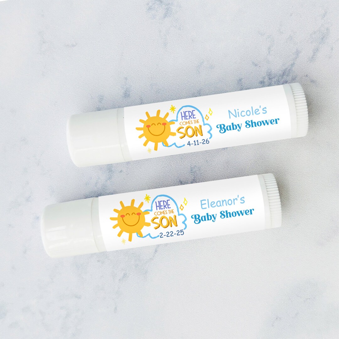 Set of 12 Personalized Lip Balm Party Favors With Here Comes the Son ...