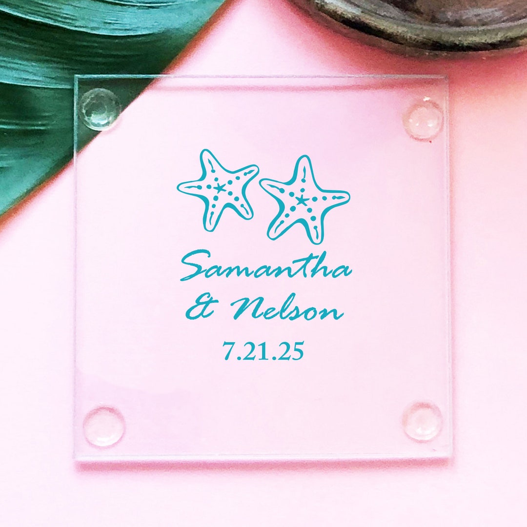 Set of 24 Personalized Custom Connected Couple Starfish Coaster Glass ...