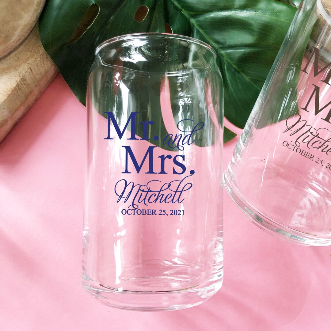 Set of 24 Mr and Mrs Printed Can Glass Personalized Glass, Beer Can Mug ...