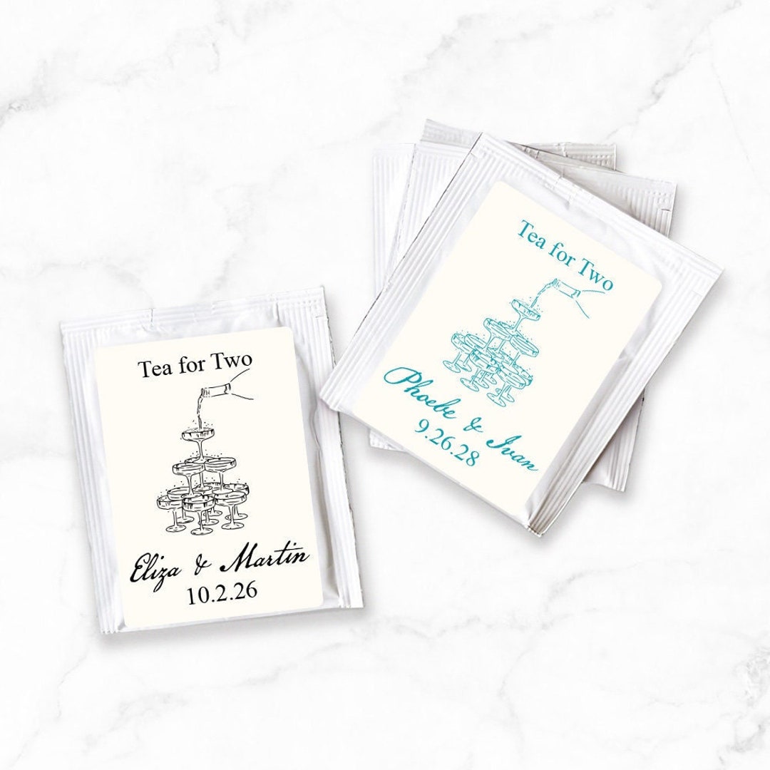 Champagne Tower Personalized Tea Favors, Personalized Wedding Party Tea ...