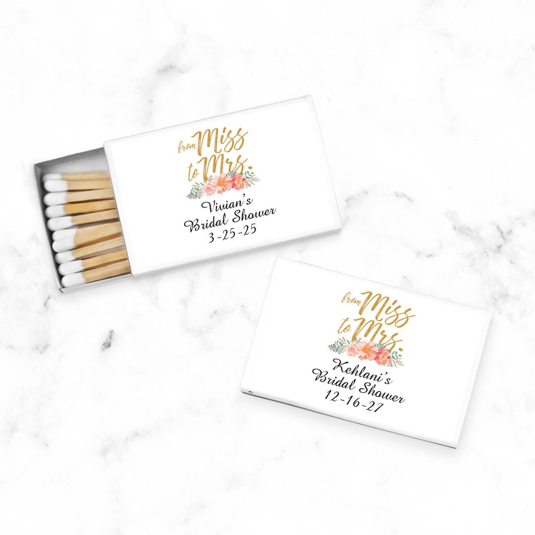 Set of 50 Personalized Matchbox From Miss to Mrs Flower With Labels ...