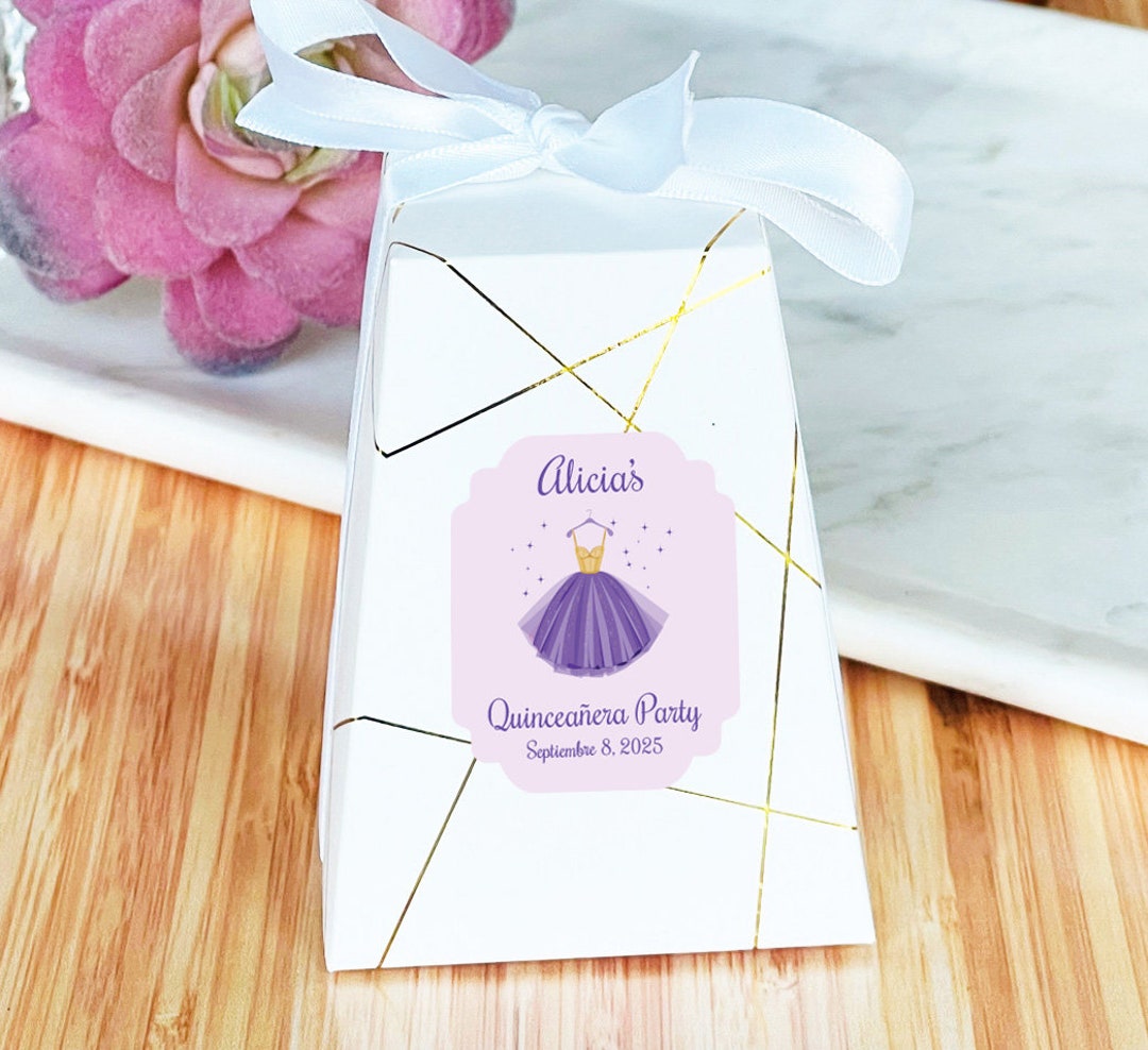 Quince Purple Dress Personalized Triangle Pedestal Foil Pattern Favor ...