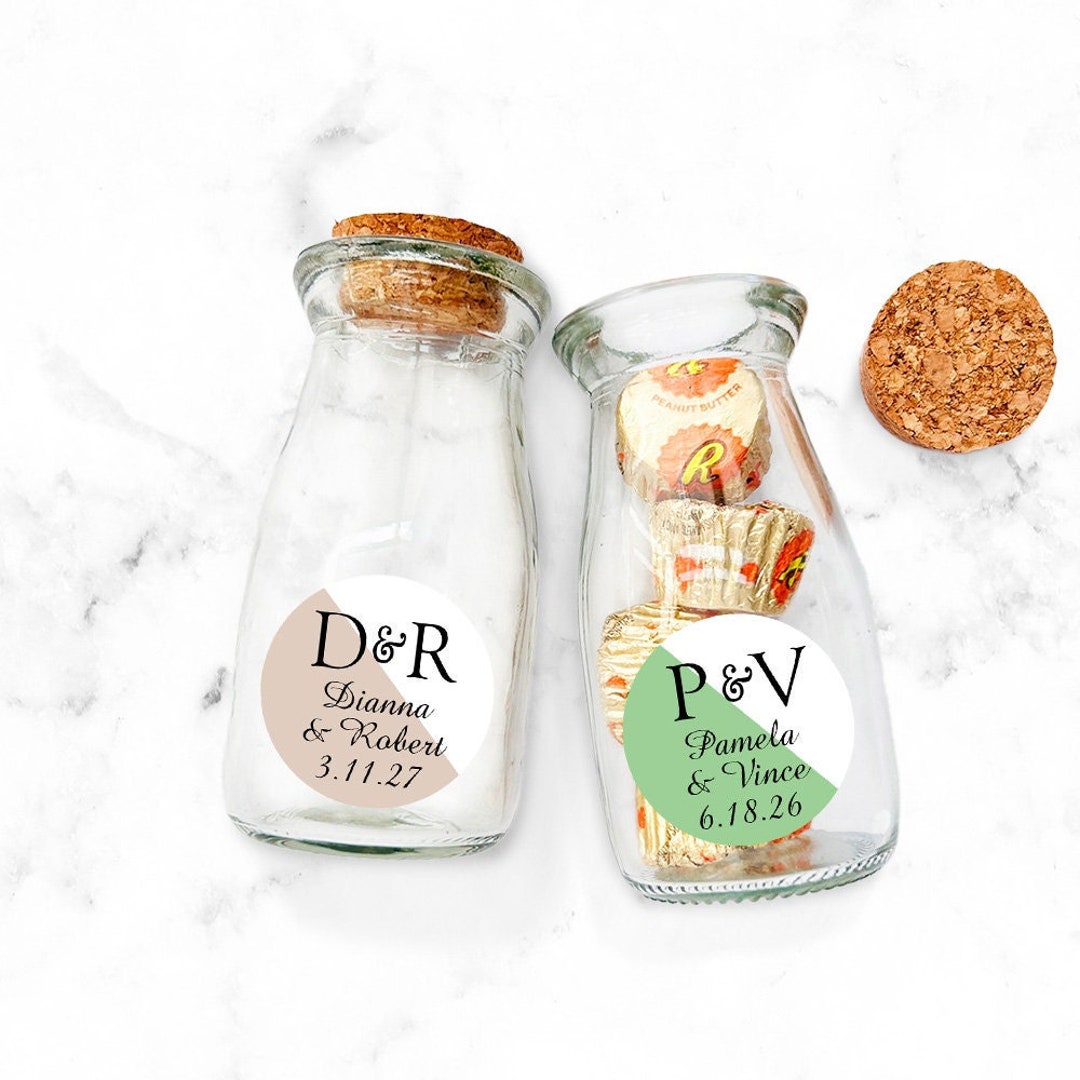 Mod Diagonal Mini Glass Vintage Milk Jar Favor Bottle With Labels ...