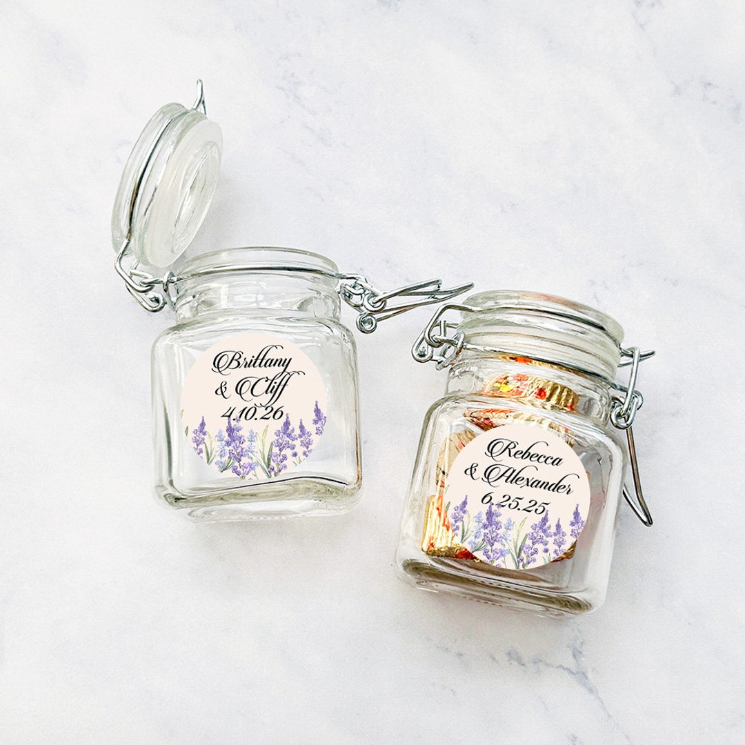 Set of 12 Personalized Mini Glass Favor Bottle With Lavender Labels ...