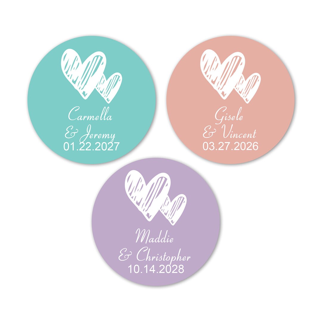 Set of 24 Personalized Circular Round Labels Two Connected Hearts ...