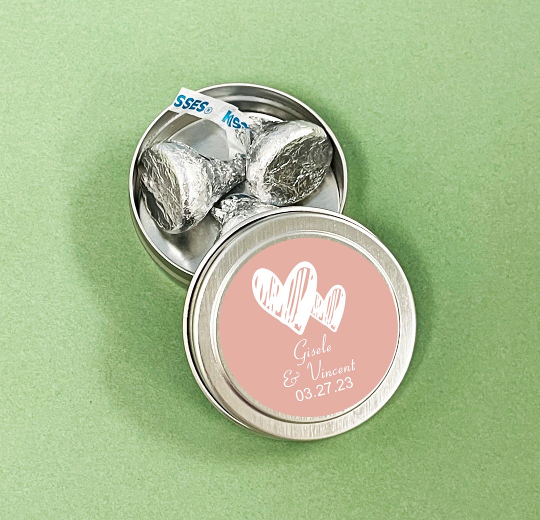 Set of 12 Personalized Matte Silver Round Tins With Two Connected ...