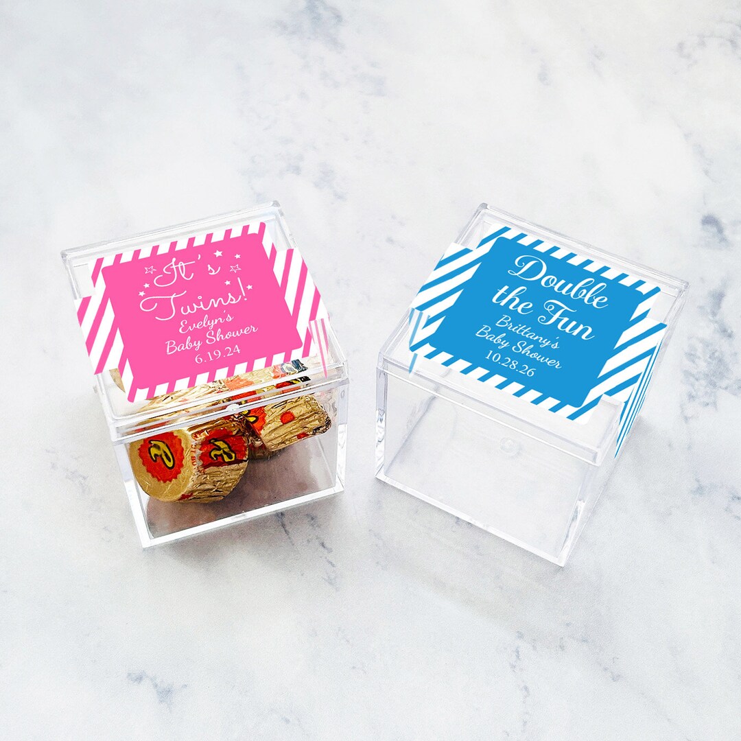 Set of 12 Twins Baby Shower Personalized Square Cube Acrylic Container ...