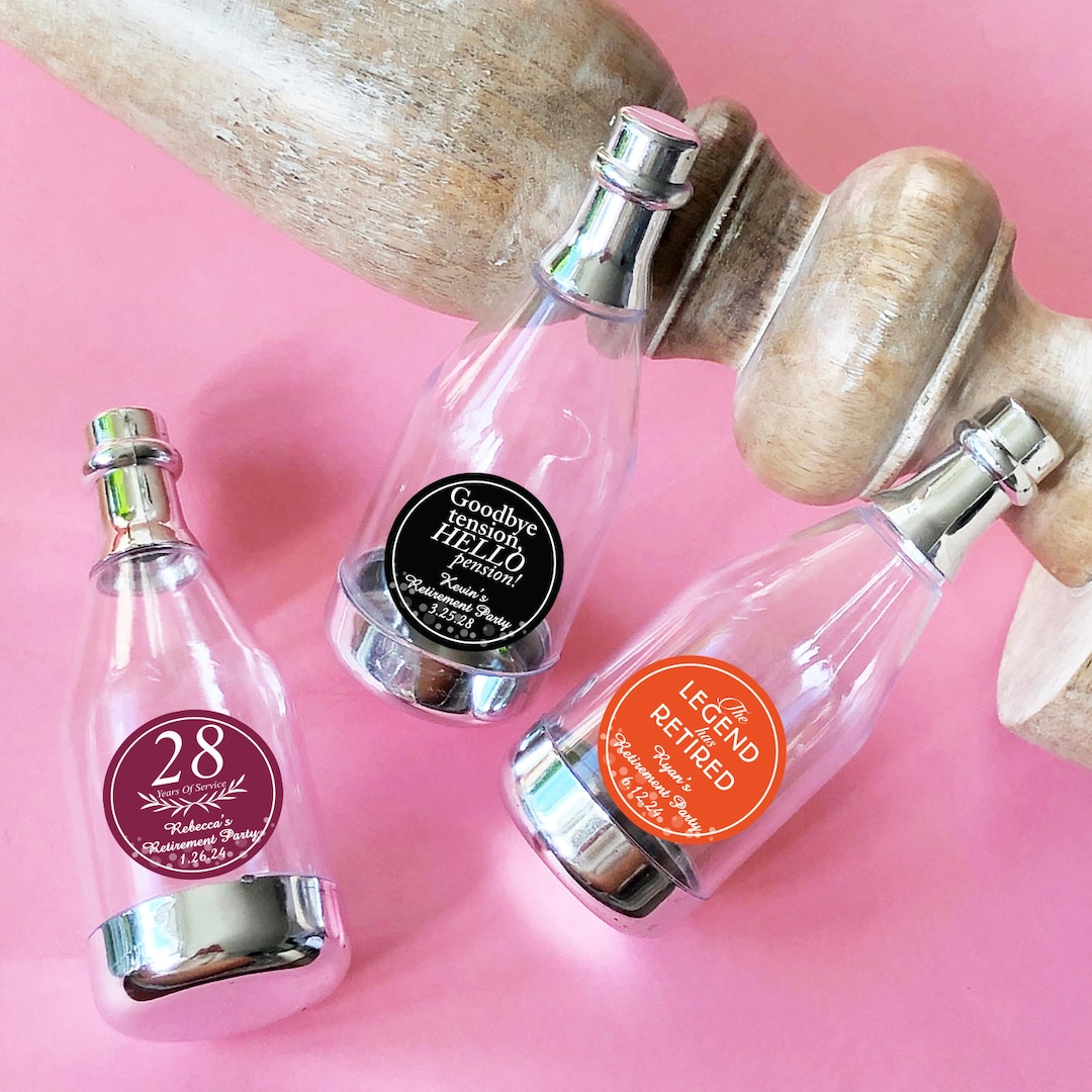 Set of 12 Retirement Personalized Metallic Silver Accent Champagne ...