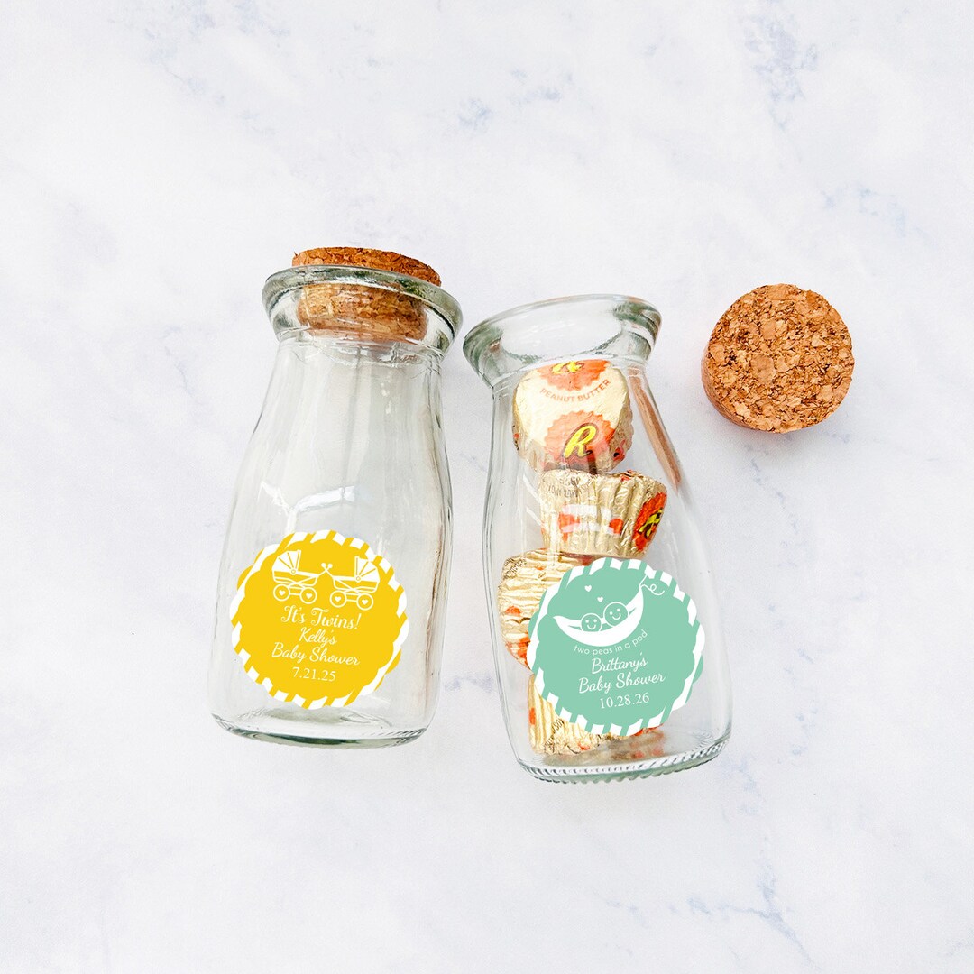 Set of 12 Twins Baby Shower Personalized Vintage Milk Jar Container ...