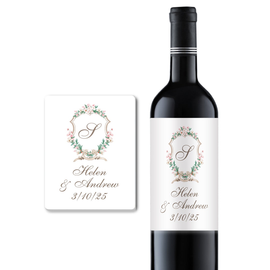 Set of 10 Wine and Champagne Bottle Labels & Stickers Floral Elegance ...