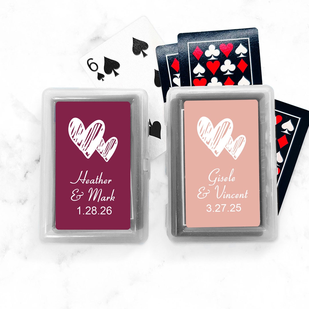 Set of 12 Personalized Playing Cards Favors With Two Connected Hearts ...