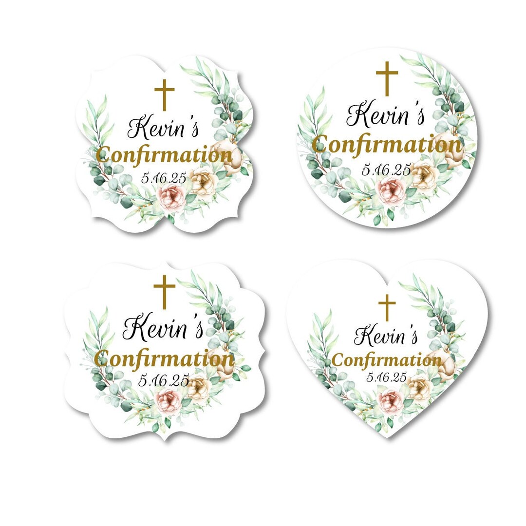 Set of 20 Confirmation Personalized Fancy Shaped Labels, Personalized ...