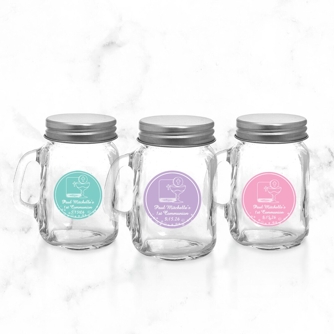 Set of 12 Personalized Mini Glass Mason Jar Favors With Holy Communion ...