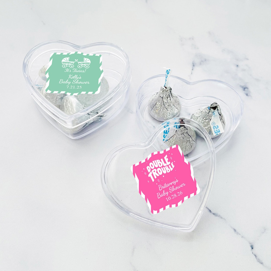 Set of 12 Twins Baby Shower Personalized Heart Shaped Plastic Container ...