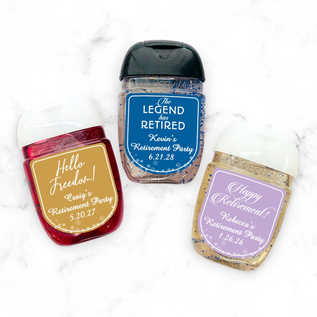 Set of 12 Personalized Retirement Fancy Loop Favor Labels for Sanitizer ...