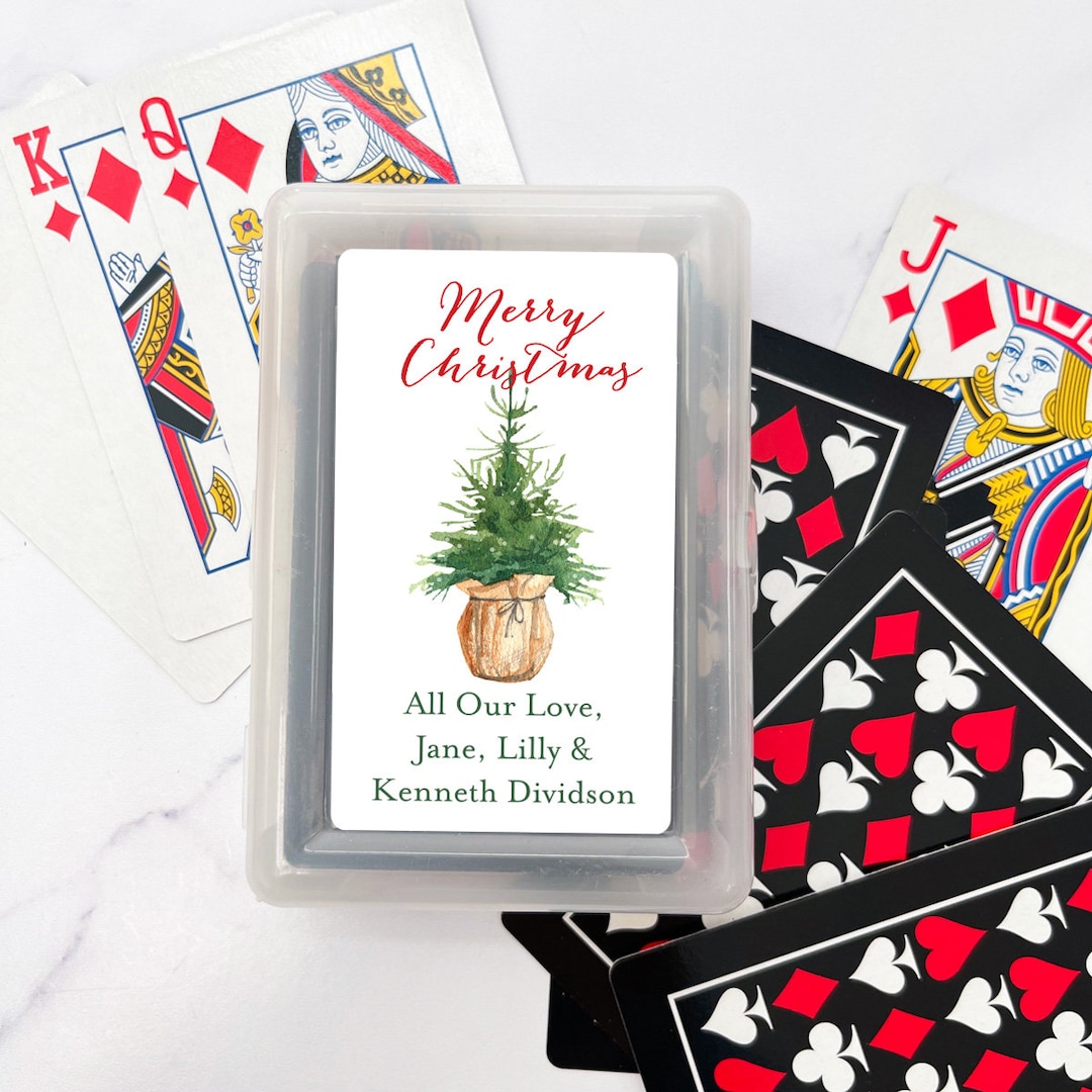 Set of 10 Personalized Playing Cards Favors With Christmas Tree Labels ...