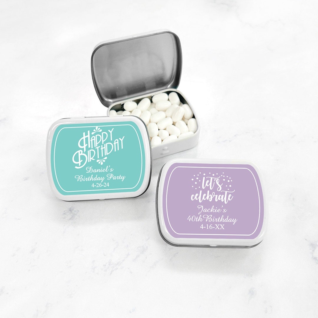 Birthday Personalized White Mint Tin Containers Labels, Birthday White ...