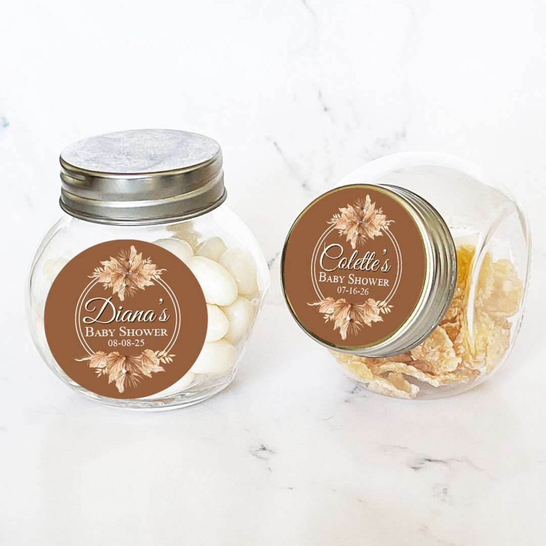 Set of 12 Personalized Mini Glass Candy Favor Jar With Pampas Boho ...