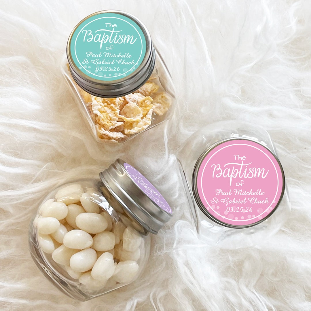 Set of 12 Personalized Mini Glass Candy Favor Jar With Labels - Baptism ...