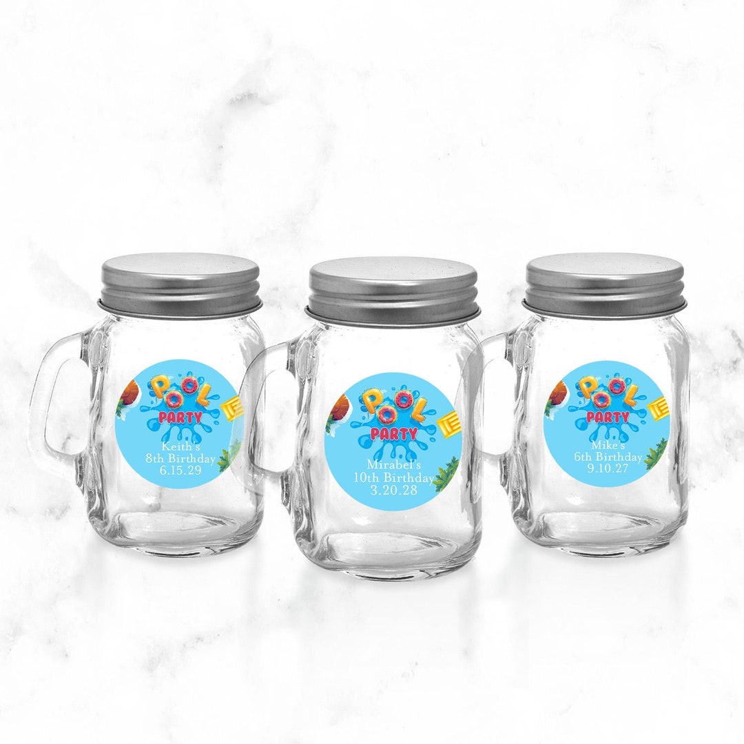 Splish Splash Pool Party Personalized Mini Glass Mason Jar Favors With ...