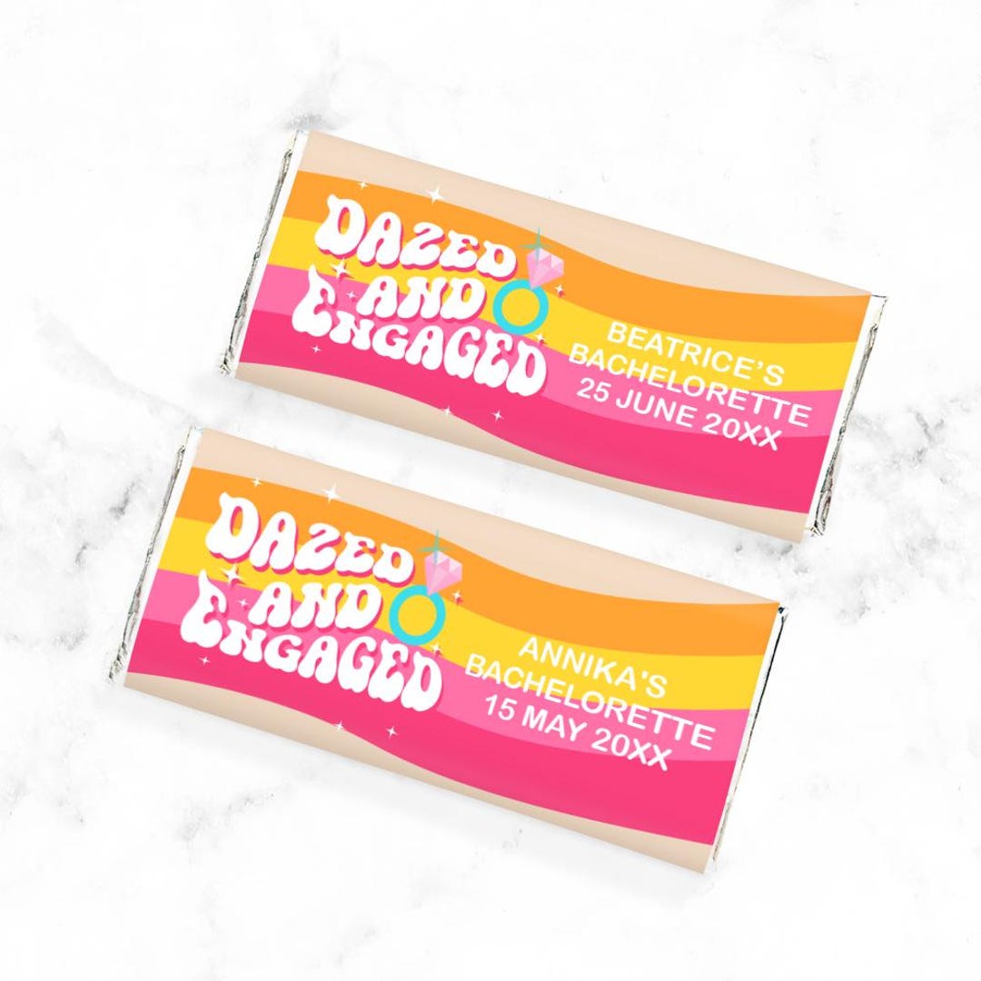 Retro Dazed and Engaged Personalized Wrapped Chocolate Hershey's Bars ...