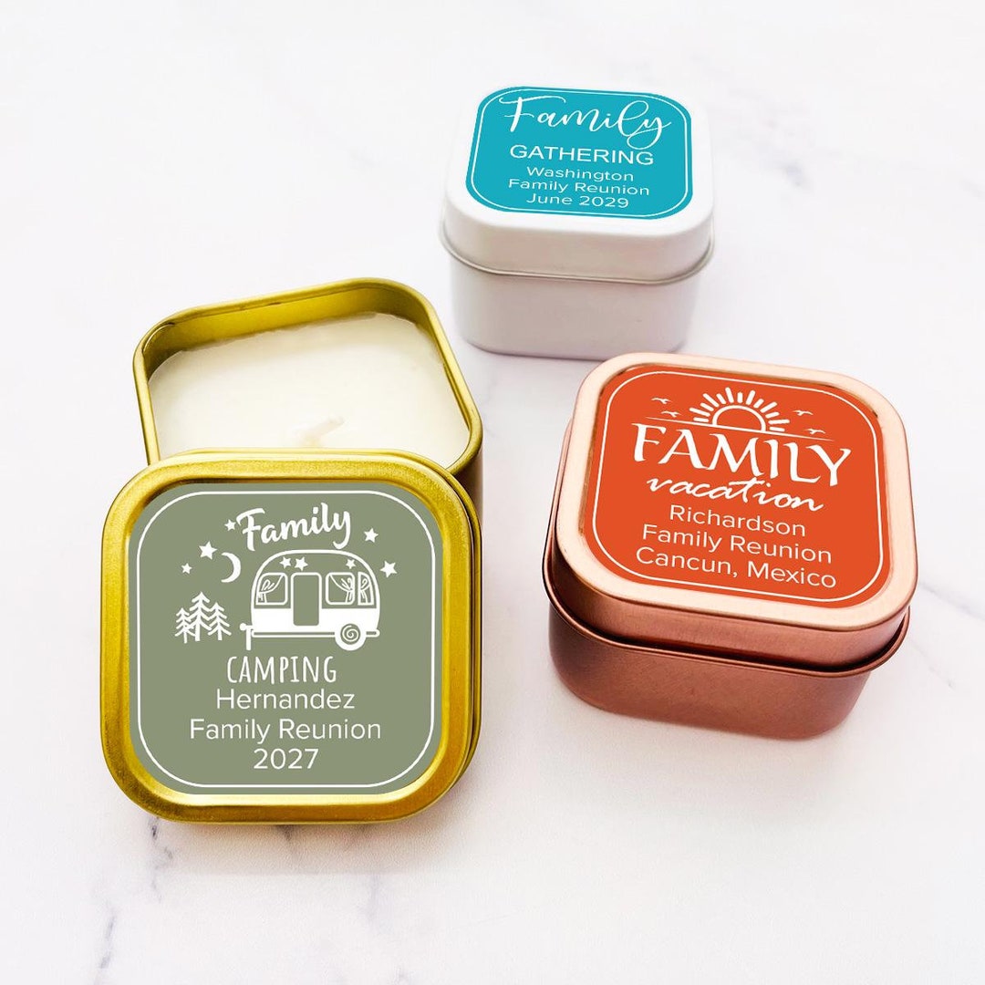 Family Relatives Reunion Personalized Travel Candle Tin Labels ...