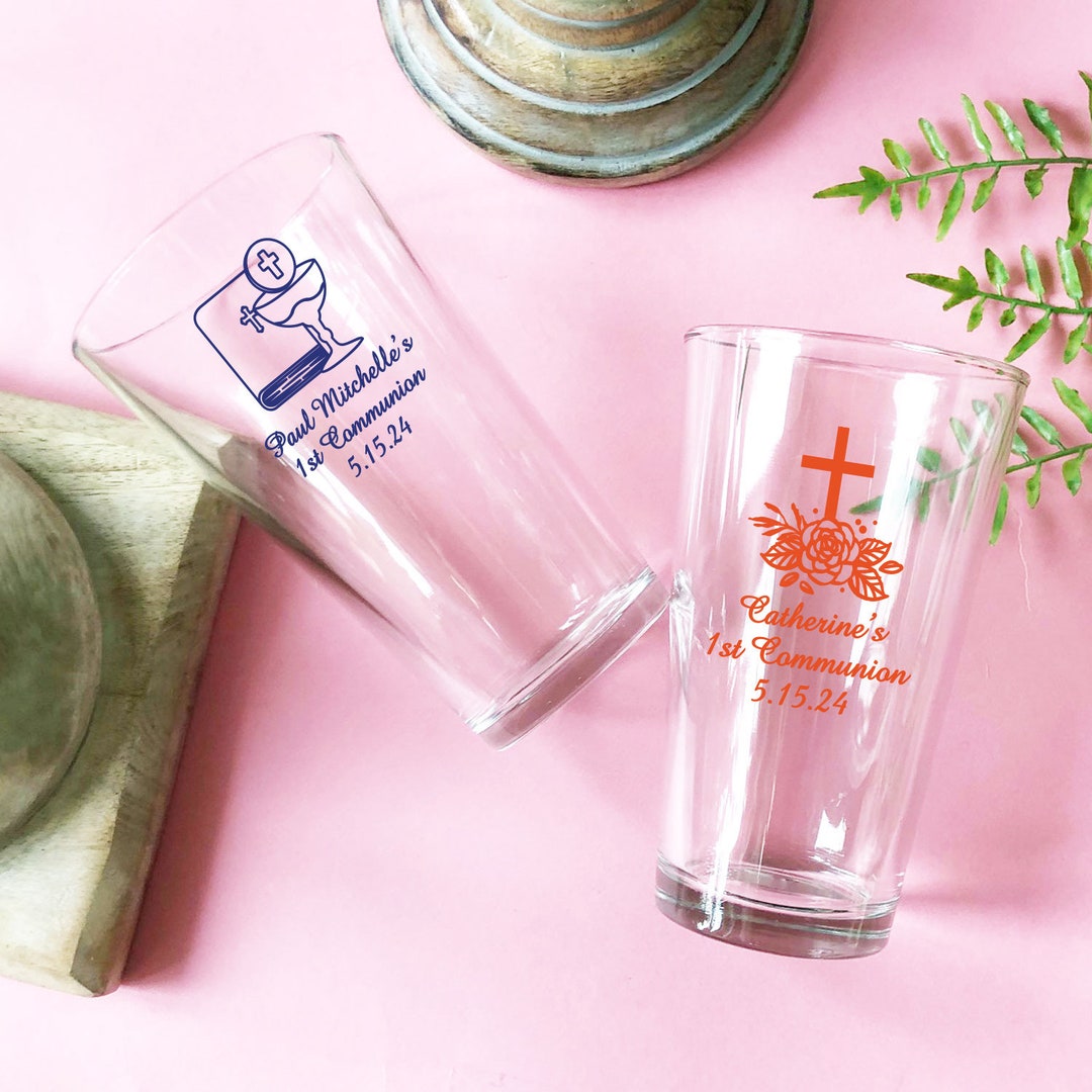Personalized Custom Pint Glass - First Holy Communion Personalized Pink ...