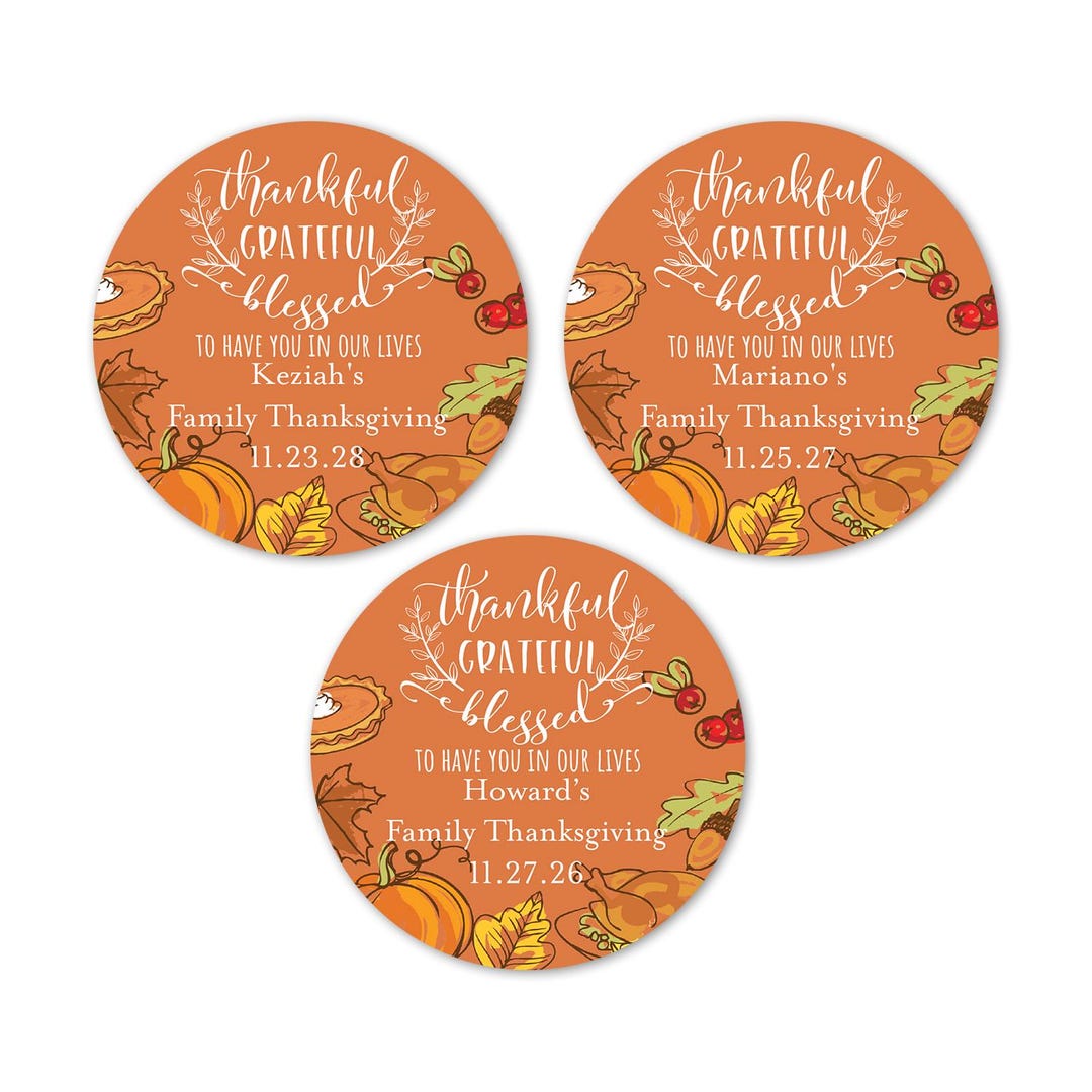 Thankful Grateful Blessed Thanksgiving Personalized Circular Round ...