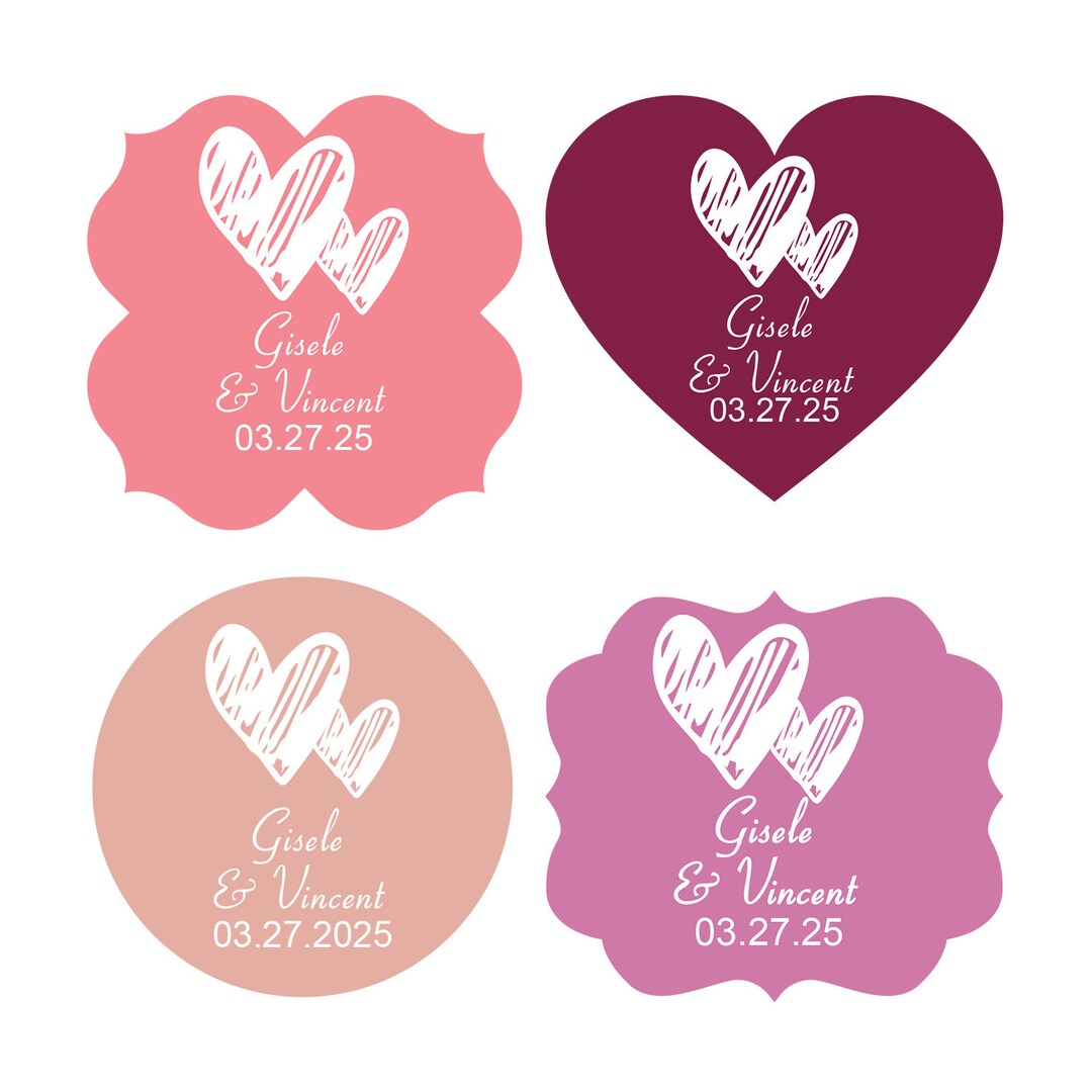 Set of 20 Personalized Fancy Shaped Two Connected Hearts Labels ...