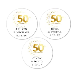 50th Anniversary Personalized Circular Round Labels, Golden Anniversary ...
