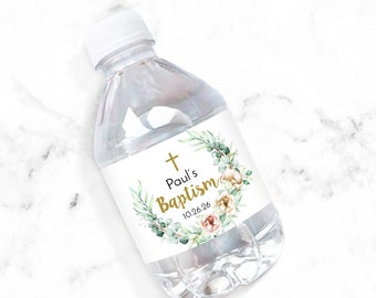 Boho Floral Baptism Christening Water Bottle Labels Waterproof Peel ...