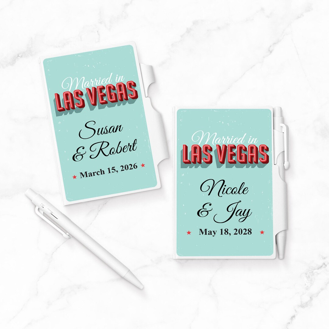 Set of 12 Personalized Notebook Favors With Labels Married in Las Vegas ...