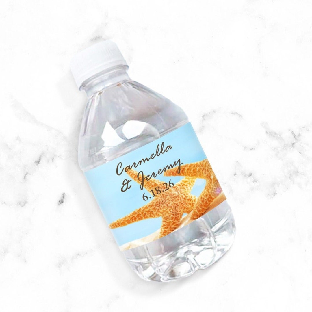 Set of 12 Personalized Water Bottle Labels Connected Couple Starfish ...
