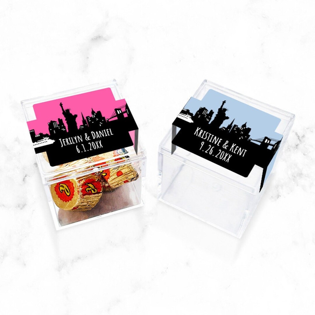 NYC Skyline Personalized Acrylic Square Boxes Labels, Personalized New ...