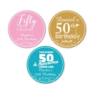 50th Birthday Personalized Round Shaped Labels Stickers, 50th Birthday ...