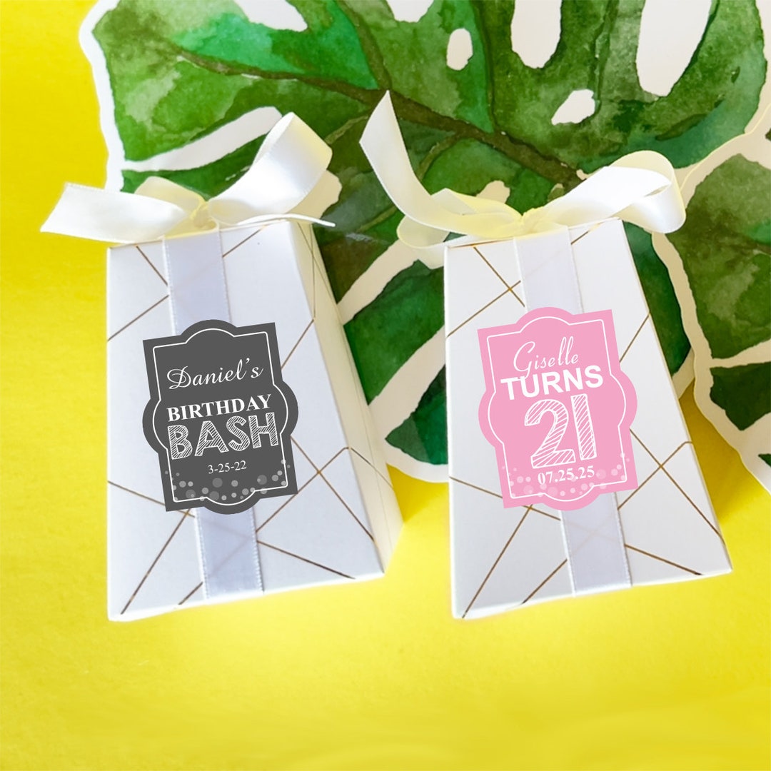 Set of 24 Birthday Personalized Triangle Pedestal Foil Pattern Favor ...