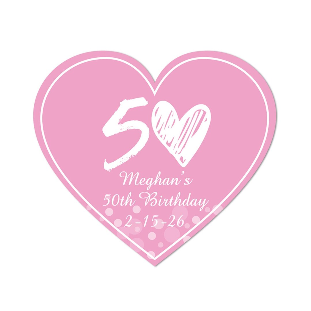 50th Birthday Personalized Heart Shaped Labels Stickers, 50th Birthday ...