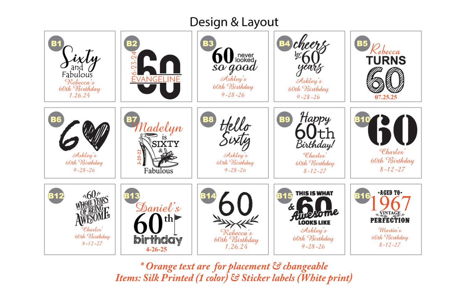 Set of 12 60th Birthday Favors, Personalized Sixtieth Birthday Labels ...