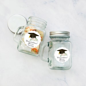 Set of 12 Personalized Mini Glass Mason Jar Favors With Graduation Cap ...