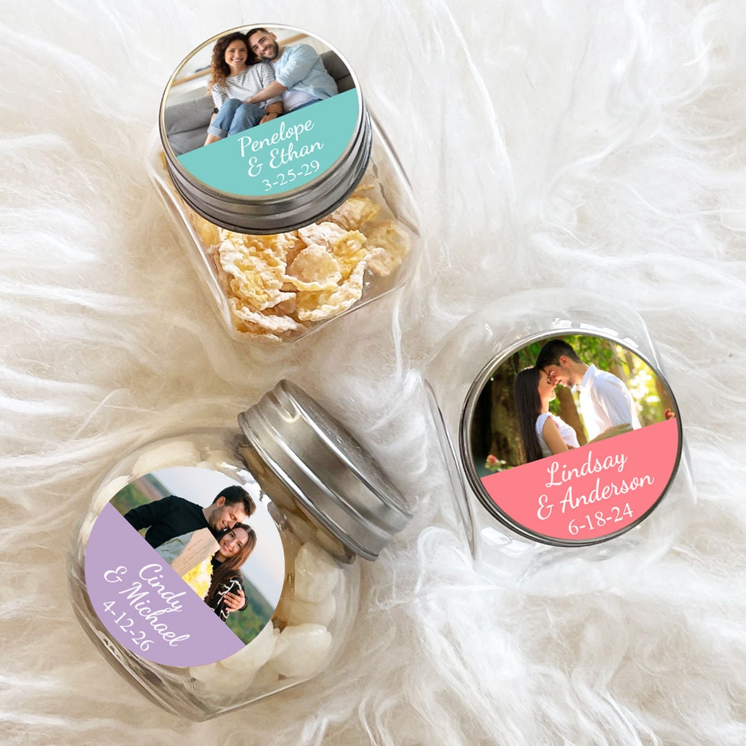 Set of 12 Personalized Mini Glass Candy Favor Jar With Wedding Photo ...