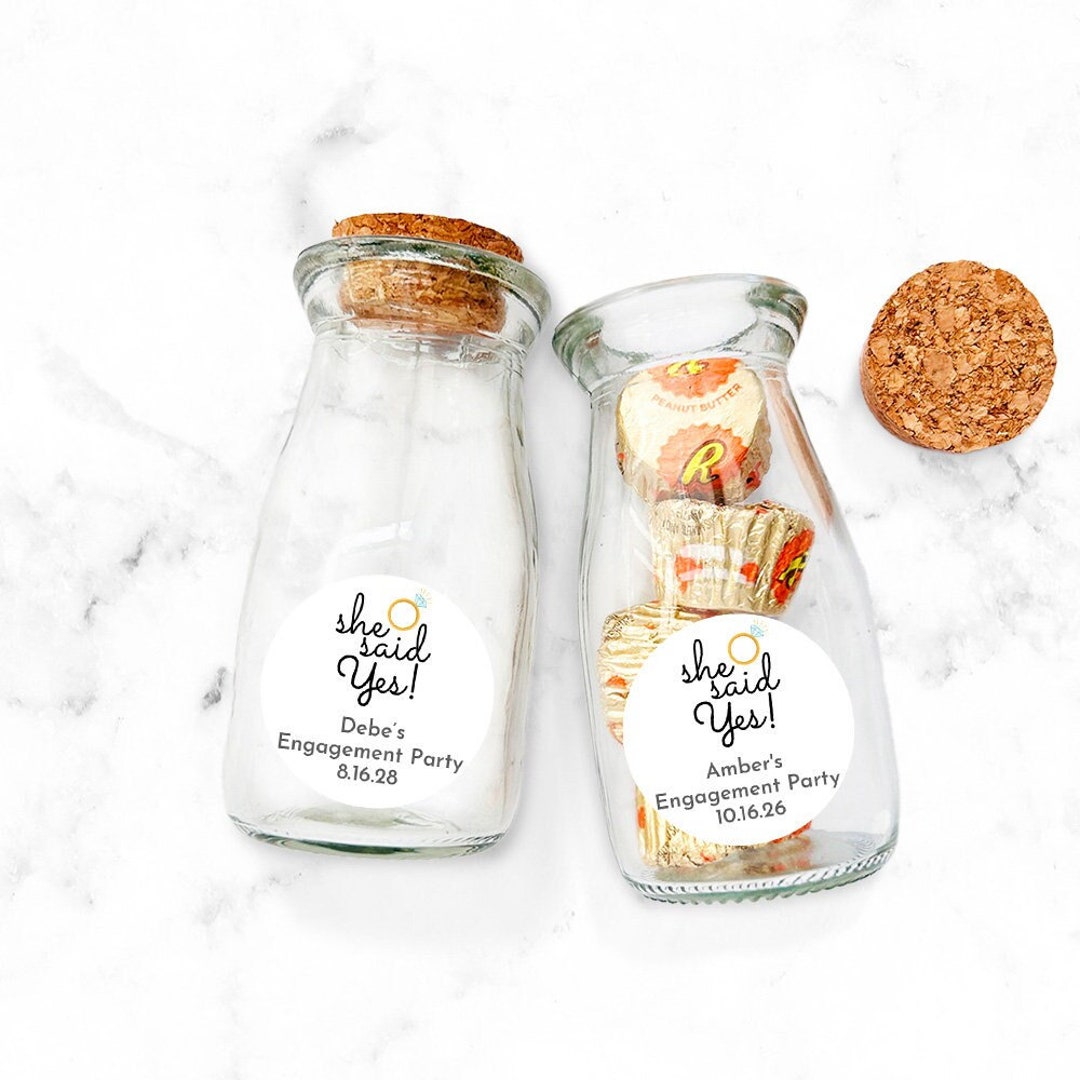She Said Yes Mini Glass Vintage Milk Jar Favor Bottle With Labels ...