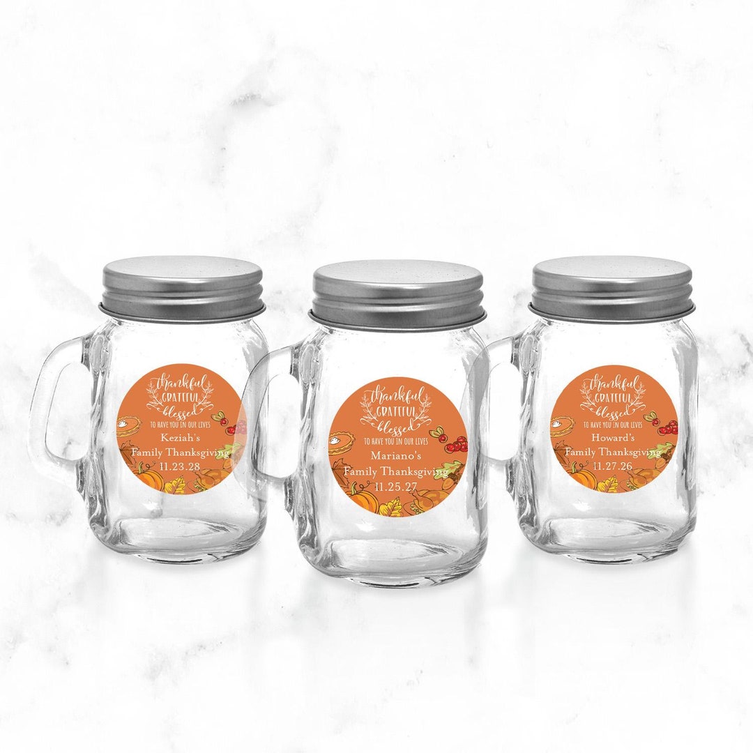 Thankful Grateful Blessed Personalized Mini Glass Mason Jar Favors With ...