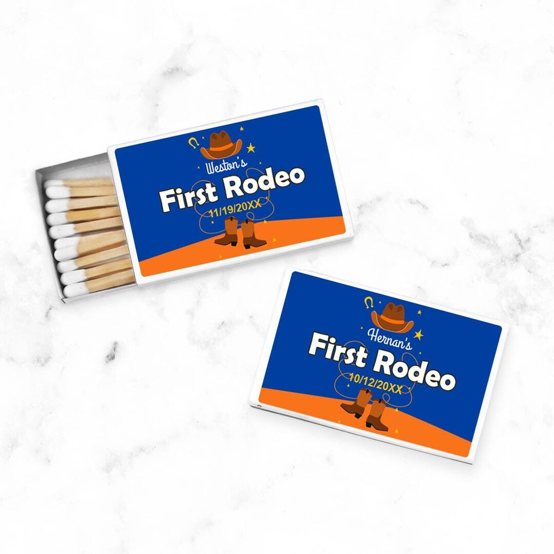 Boy First Rodeo Wild West Personalized Matchbox With Labels ...