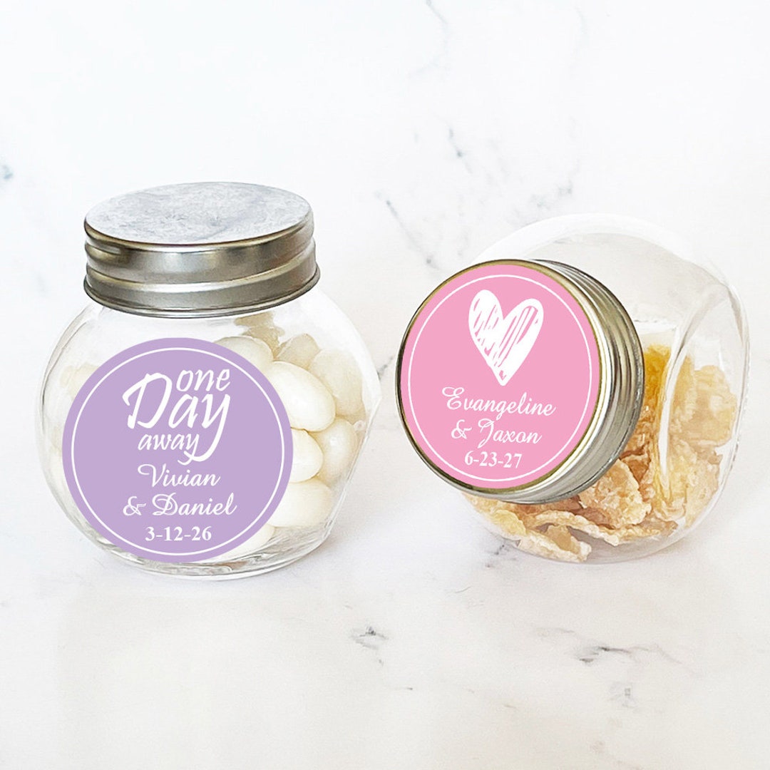 Set of 12 Personalized Mini Candy Jar Bottle Party Favors With Wedding ...