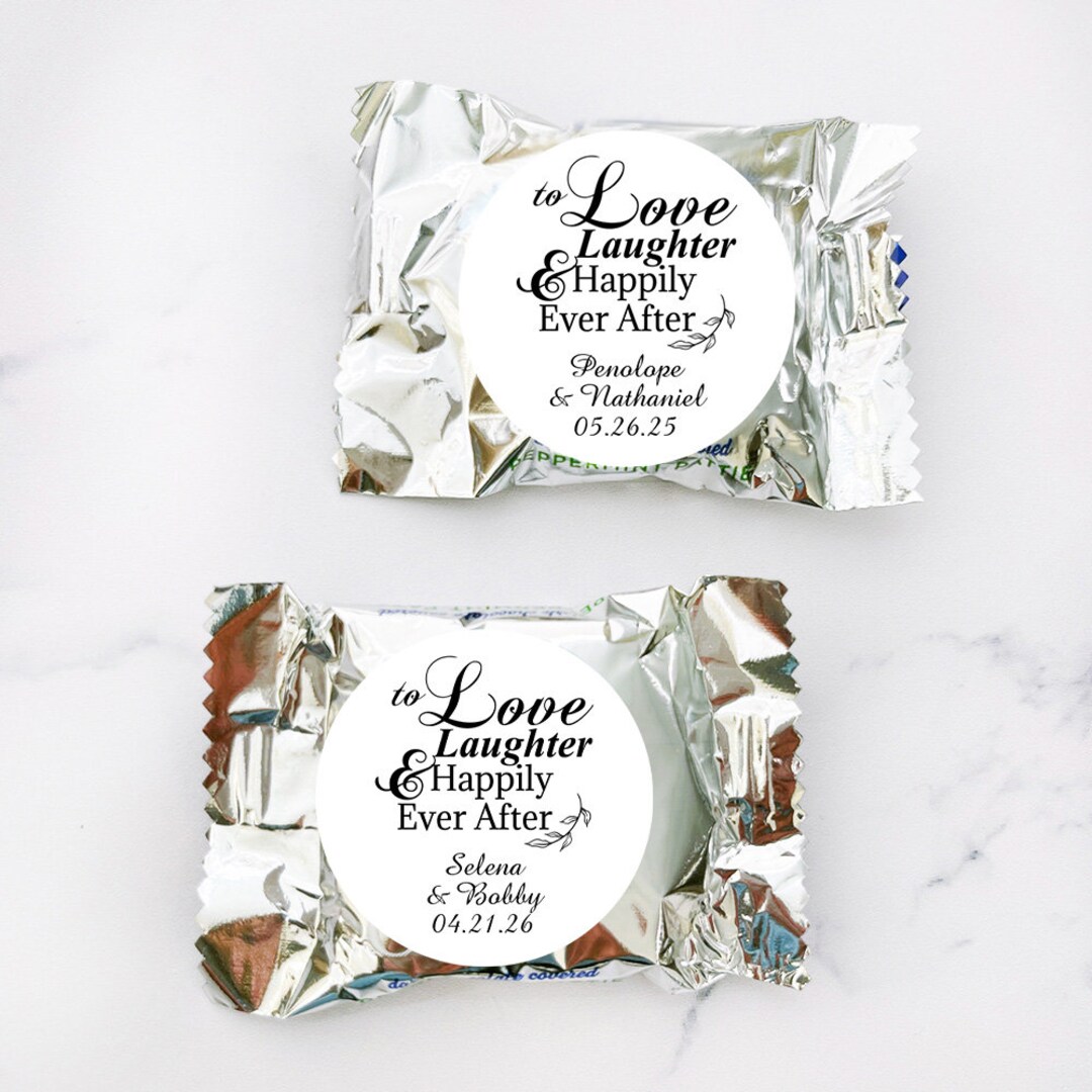 Set of 25 Personalized York Peppermint Love Laughter Happily Ever After ...